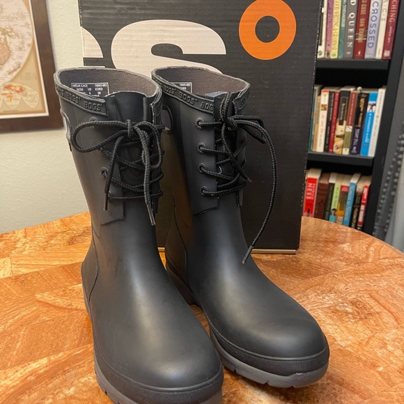 Bogs | Shoes | Nib Bogs Black Amelia Lace Up Rain Boot Waterproof ...
